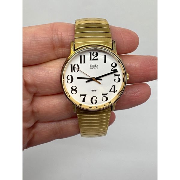 Timex Quartz Gold Tone Watch White Face LargeNumbers EasyReader ...