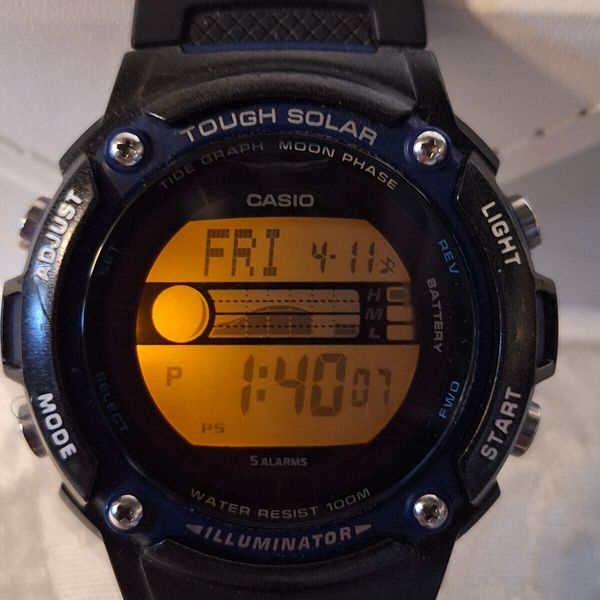 Casio Tough Solar fisherman Tide Watch Black Blue 3214 W-S210H ...