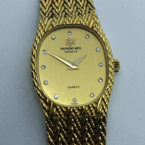 Rare 1980s Raymond Weil 5761 18k Electroplated Diamond Dial Quartz ...
