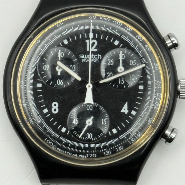 Vintage Swatch Chrono Watch SCB114 Pure Black 1994 ETA Quartz Swiss ...