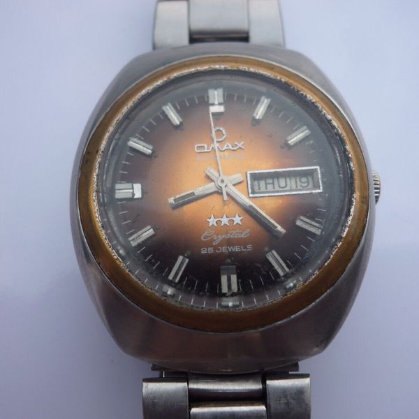 Omax Triple Star Crystal 35207 Automatic Day-Date 25 Jewels Men's ...