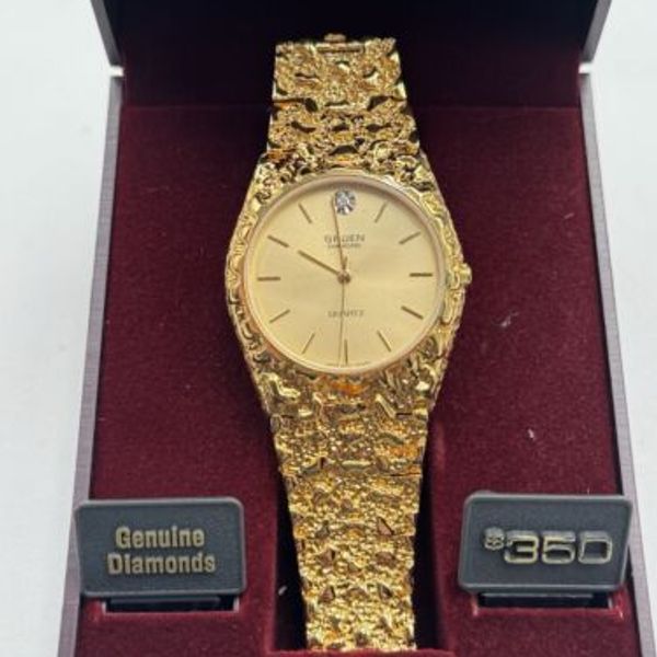 Vintage Gruen Diamond Precision Mens Quartz Watch With Gold Nugget Tone ...