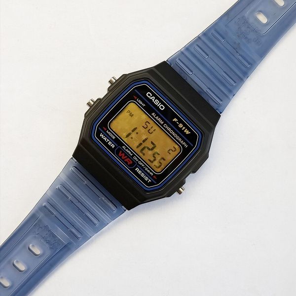 Casio F91W Custom Yellow Holographic Display & Blue Transparent Strap ...