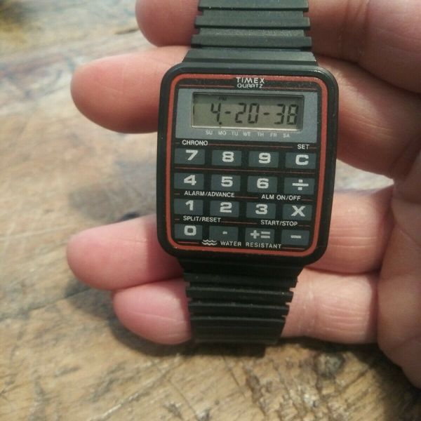 Vintage 1992 Timex 84911 Thin Calculator Digital Alarm LCD Watch Nice ...