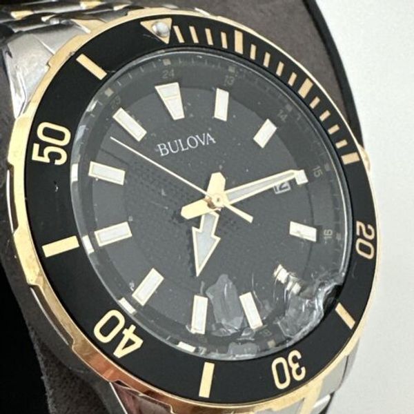 Bulova Men's Watch 98B394 Black Dial Date Quartz Two Tone 44mm *Chipped ...