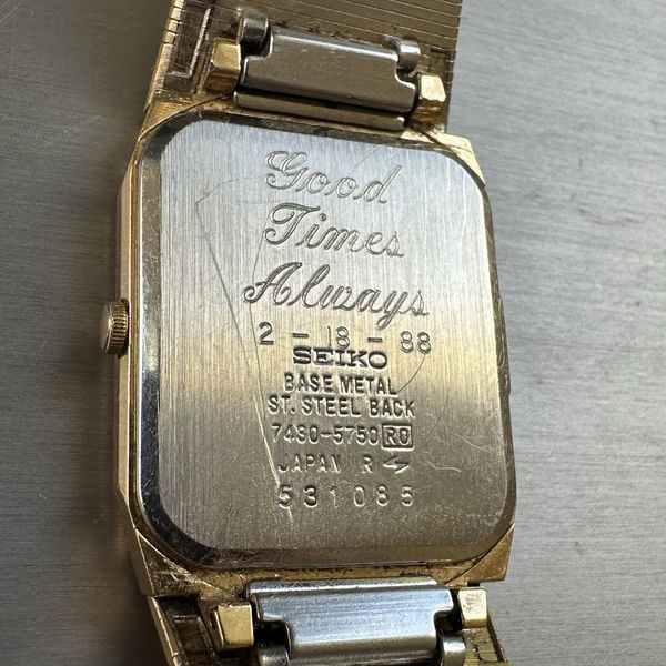 Seiko Vintage Quartz 7430-5540 Gold 25mm Working Watch Mens 1980â s ...