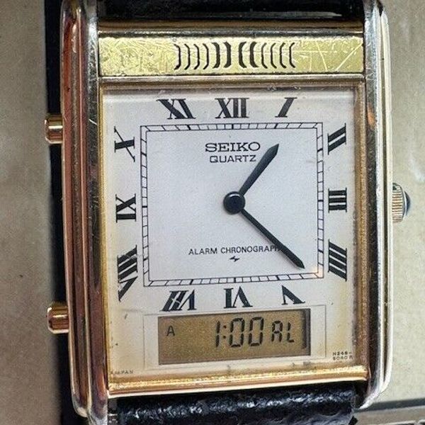 Rare Vintage Men's Seiko Tank H249-5049 Gold Tone Ana-Digi Quartz Watch | WatchCharts Marketplace