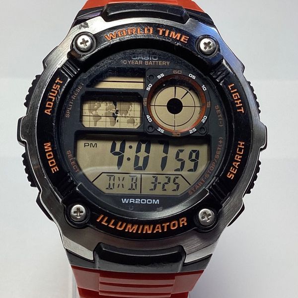Casio Mens Digital Watch Orange World Time Chronograph AE2100W New ...