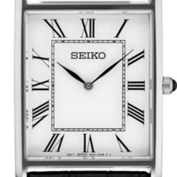 Seiko,men Square Black Leather Watch SWR049 | WatchCharts Marketplace