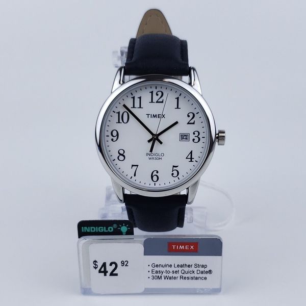 Timex Easy Reader Date White Dial Analog 38mm Leather Strap Watch ...
