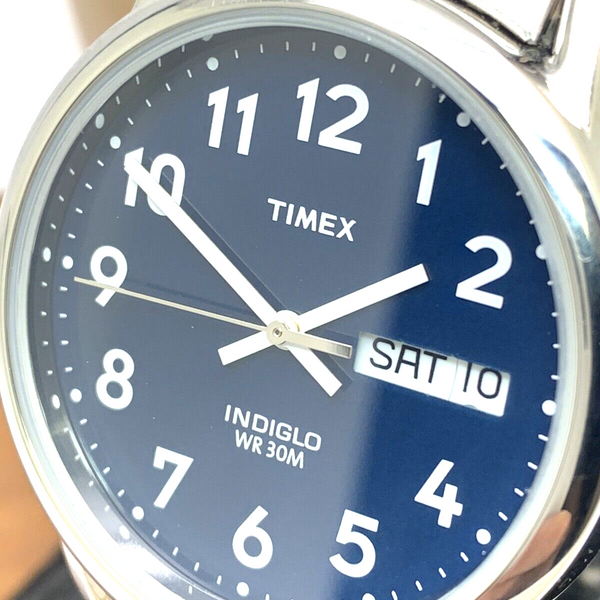 Timex Mens Watch T20031 Quartz Blue Dial Day Date Expansion Stainless ...