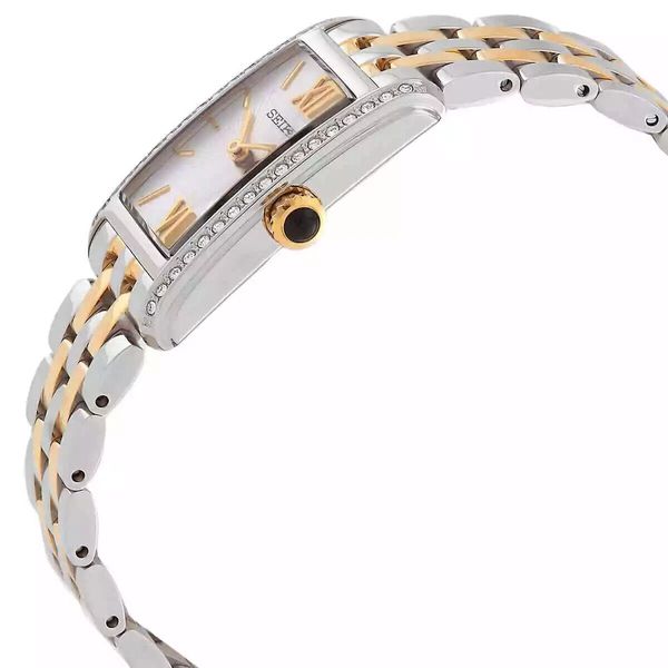 Seiko Women's Rectangular Silver Dial with Crystals Two Tone Watch ...