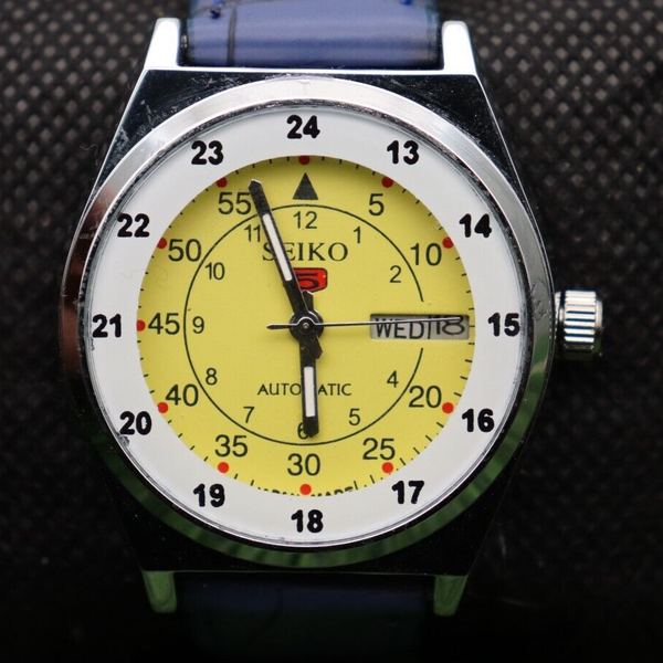 SEIKO 5 AUTOMATIC YELLOW DIAL DAY/DATE VINTAGE MEN'S WRIST WATCH ...