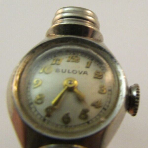 Vintage 1957 Bulova L7 Ladies 10k GF Hinged Cuff Watch Safety Chain ...
