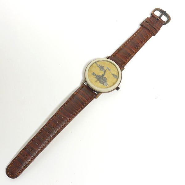 Vtg Fossil Watch Stone Face Prehistoric Fish 1994 BW-8713 Leather Band ...