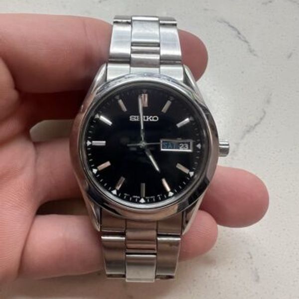 Seiko Men's Essentials Stainless Steel Black Dial Day Date Watch ...