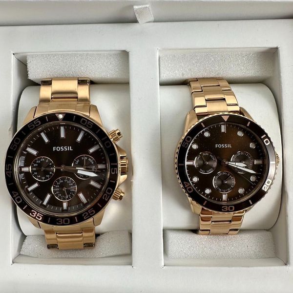 NWT Fossil His and Hers Multifunction Rose Gold-Tone Stainless Steel ...