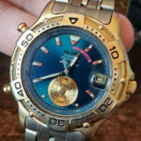 vintage EWC SEIKO "DANCING HANDS" QUARTZ ALARM CHRONOGRAPH WATCH GREEN ...