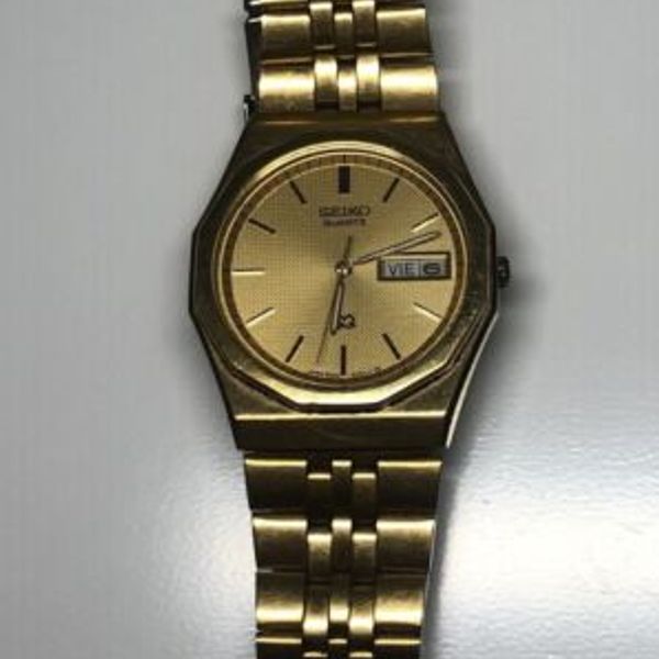 Vintage SEIKO QUARTZ SQ 8C23-6059 A4 Day Date Octagon Gold-Plated Roman ...