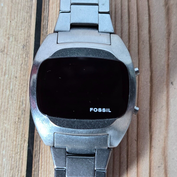 Vintage Fossil JR-8852 Red Illuminating LED Digital Watch Stainless ...