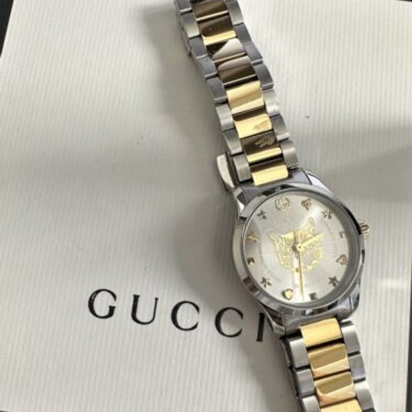 Gucci G-Timeless SWISS Cat Two Tone Stainless Steel Ladies Watch ...