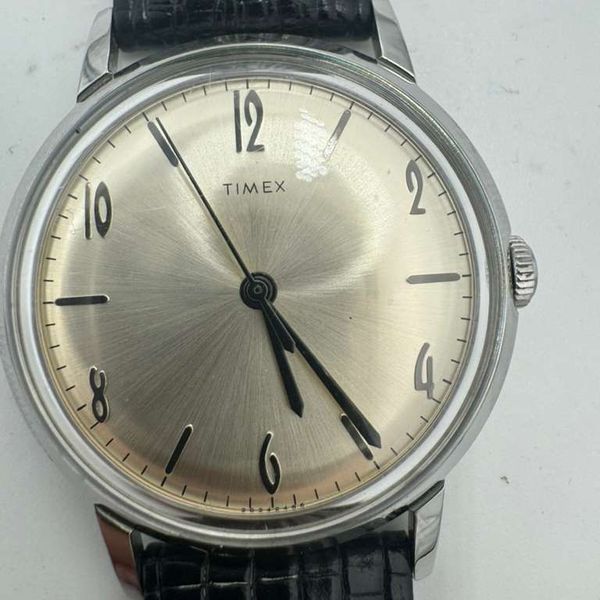 Timex Men's Marlin 34mm Hand Wind Mechanical Watch Black/Silver 1960s ...