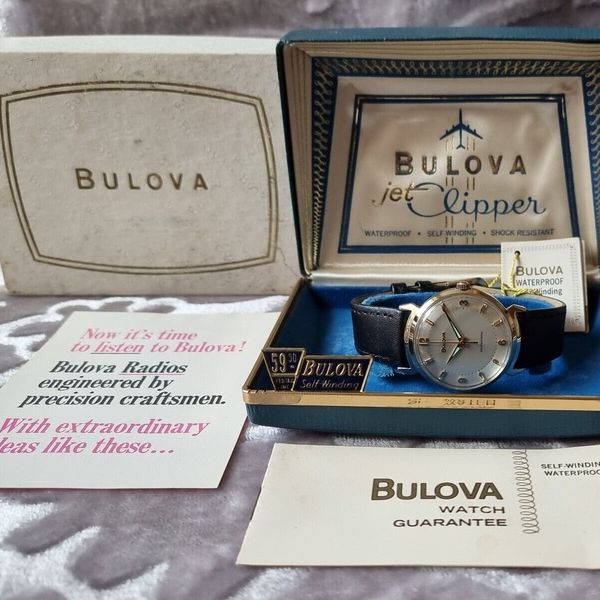 Bulova 1965 JET CLIPPER vintage automatic watch 11ALAC Pearl tone dial ...