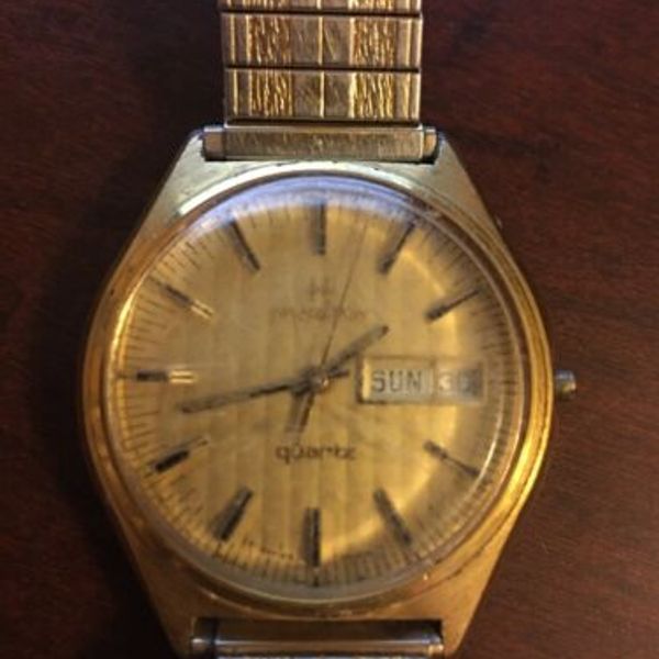 Vintage HAMILTON Men’s Quartz Watch 707004-4 14k Gold Electroplated ...