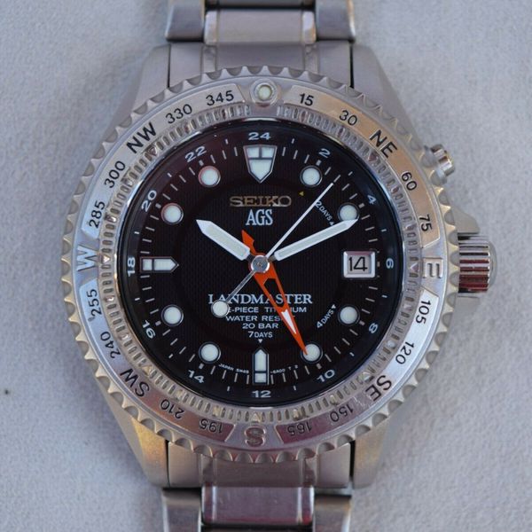 Serviced Seiko Landmaster 5M45-6A00 Kinetic Titanium GMT Watch SBCW001 ...