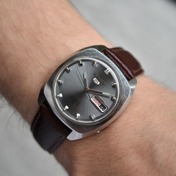 November 1969 Rare Vintage Seiko 6119 Automatic Leather Grey Dial Watch ...