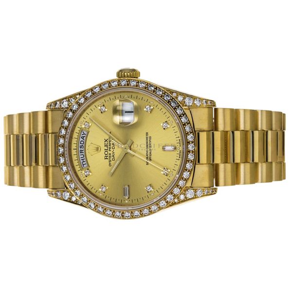 FS- Rolex 18388 L DayDate 36mm Champagne Factory Diamond Dial Diamond ...