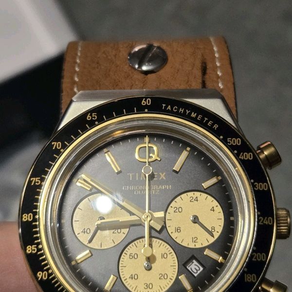 Timex Q Timex Chronograph Quartz Black And Gold W Extra Rubber And Bund ...