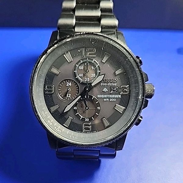 Citizen Nighthawk WR200 Eco-Drive Black Steel Chronograph Menâ s Watch ...