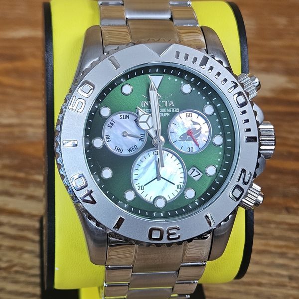 Invicta Australian Diver 50mm Swiss Quartz Chronograph MOP Green W/Blue ...