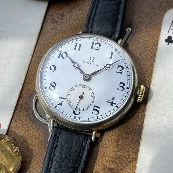1923 Omega Trench style watch enamel dial with Rare Omega logo hands ...
