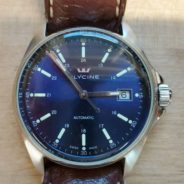 GLYCINE COMBAT GL 224 REF 3916.4 25 JEWEL AUTOMATIC WATCH BLUE DIAL ...