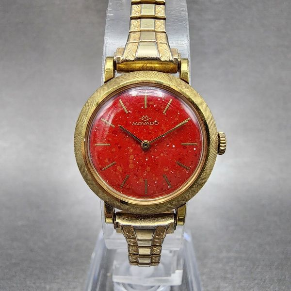 Movado Watch Women 22mm Red Dial Gold Tone Manual Wind Runs VTG ...