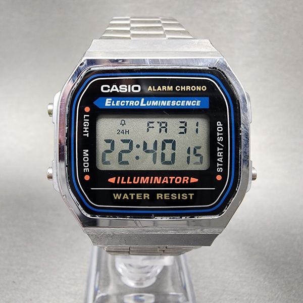 Casio A168 Watch Men Silver Tone Digital Alarm Chronograph 34mm ...