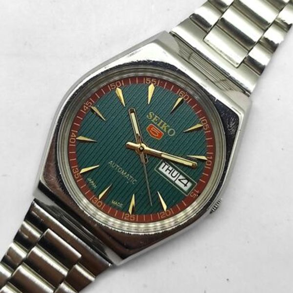 Vintage Seiko 5 Automatico Giappone Quadrante Verde Acciaio Inox ...