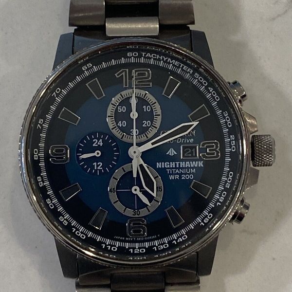 Citizen Eco-Drive Nighthawk Titanium WR 200 Chronograph Watch B612 ...