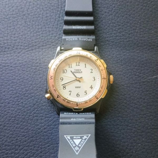 Mens Vintage Timex Indiglo Compass Bezel Gold Tone Analog Watch Not ...
