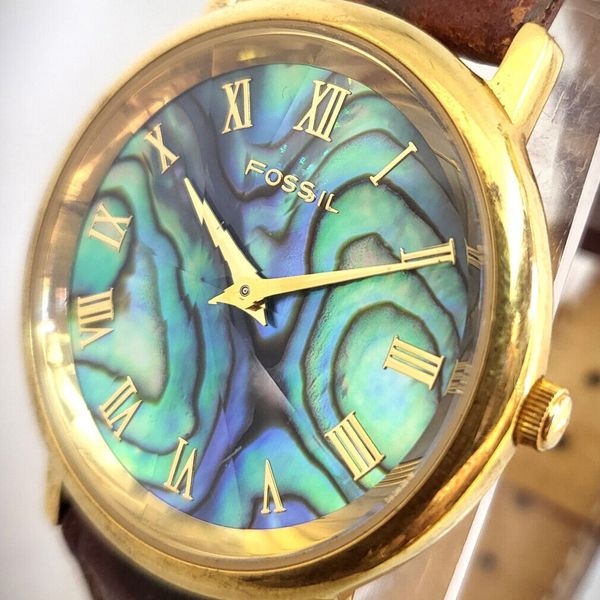 FOSSIL $120 W0MEN'S ABALONE SHELL DIAL PRISM CRYSTAL 35MM JAPAN WATCH ...