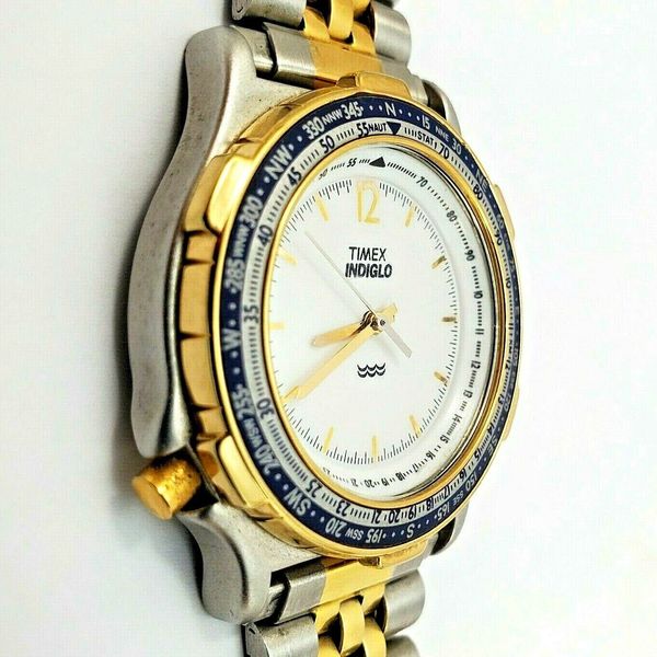 Vintage 1970/80s Timex Indiglo Compass Bezel White Dial Sports Watch ...