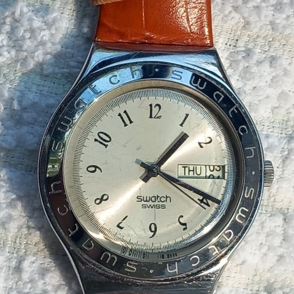 VINTAGE MENS AG 2003 SWATCH WATCH 'IRONY'Original Beige Leather Strap ...