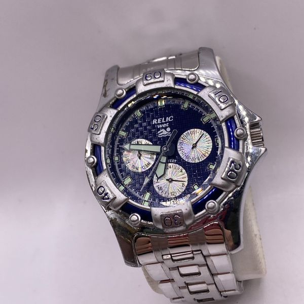 Relic By Fossil Mens Silver Tone Blue Dial Watch New Battery ...