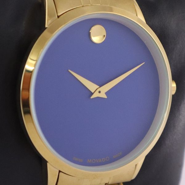 Casual MOVADO Quartz Men Blue Dial GP Case All Working Wristwatch Steel ...