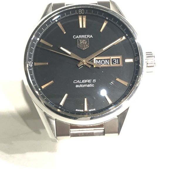 TAG HEUER Carrera Calibre 5 Day-Date WAR201C.BA0723 Automatic Black Gold Dial | WatchCharts ...