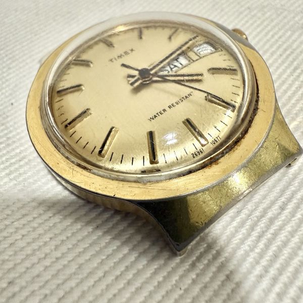 Vintage Timex Men's Mechanical Watch Day Date Gold Tone 26961 10677 ...