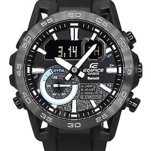 Casio Edifice Black Dial Sports Quartz 100M Men's Watch ECB-40PB-1A ...