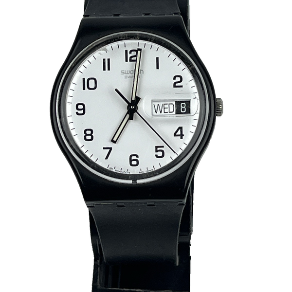 Swatch Once Again Watch Men 34mm White Dial Black Tone Day Date Round ...